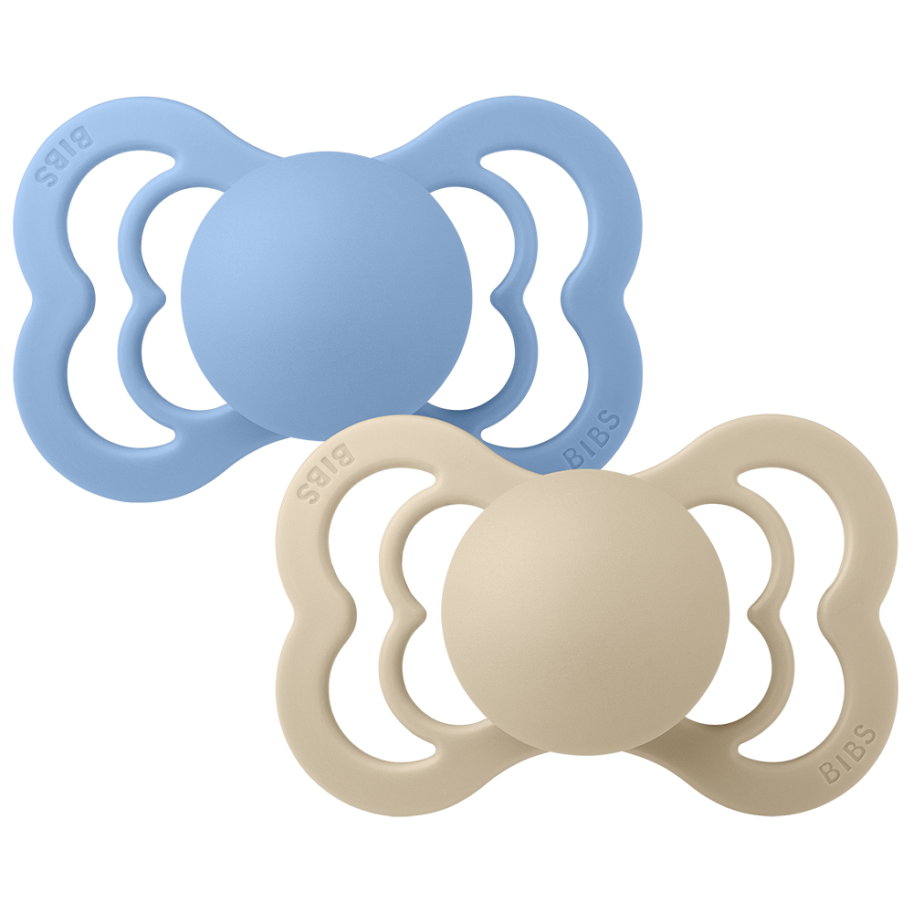 BIBS Supreme Pacifiers 2 Pack | Vanilla/Sky Blue | Silicone